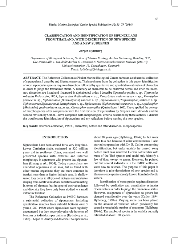 (PDF) Classification and identification of sipunculans from Thailand ...
