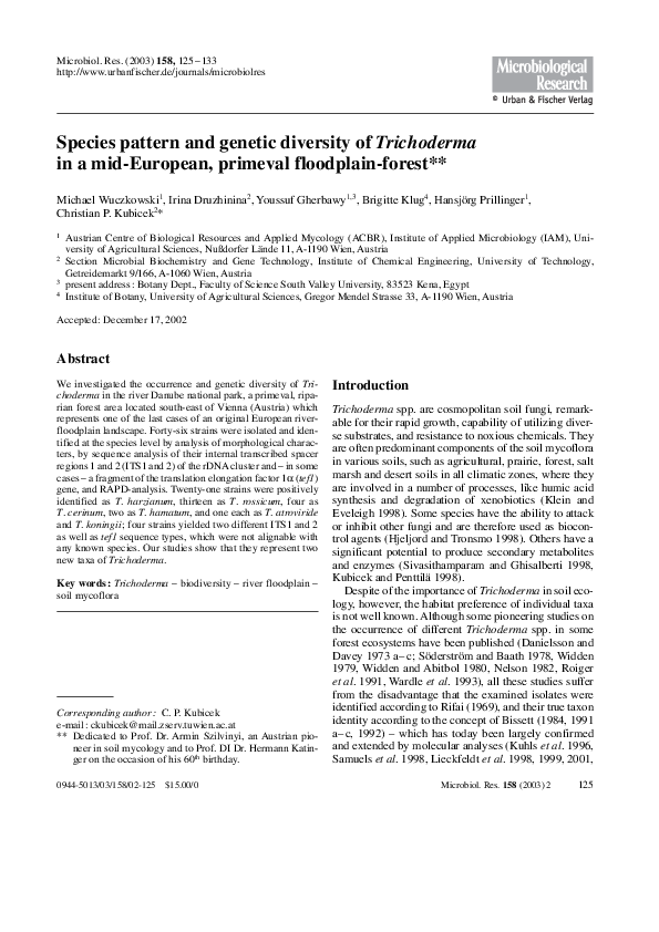 (PDF) Species pattern and genetic diversity of Trichoderma in a mid-European, primeval ...