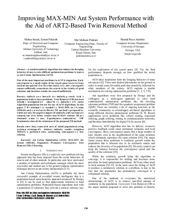 (PDF) Improving MAX-MIN Ant System Performance with the Aid of ART2-Based Twin Removal Method