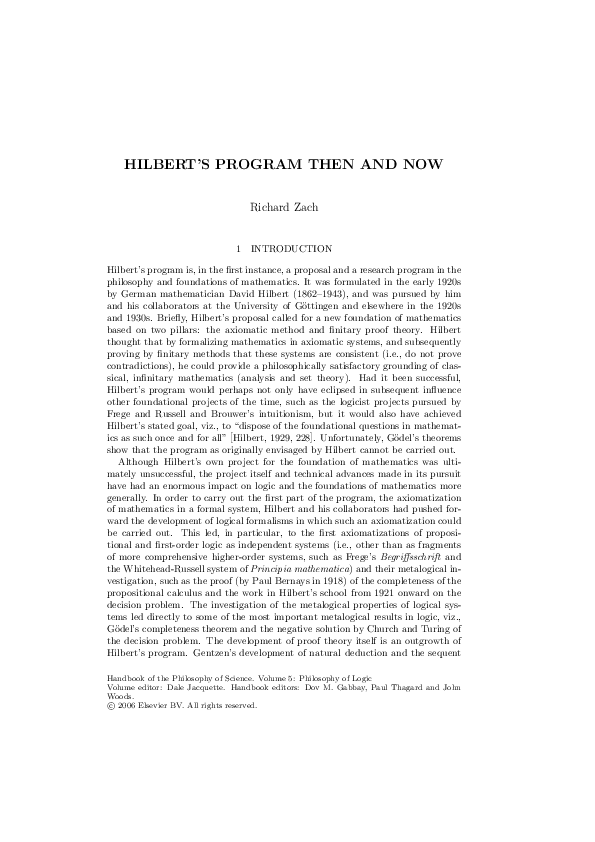 (PDF) Hilbert's program then and now