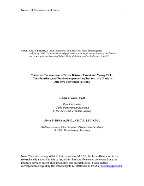 (PDF) Nonverbal Transmission of Stress 1 Nonverbal Transmission of ...