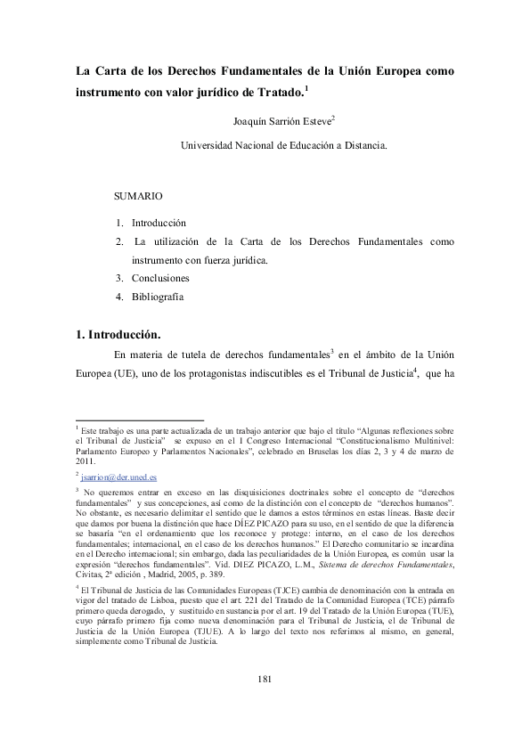 (PDF) La Carta de los Derechos Fundamentales de la Unión Europea como ...