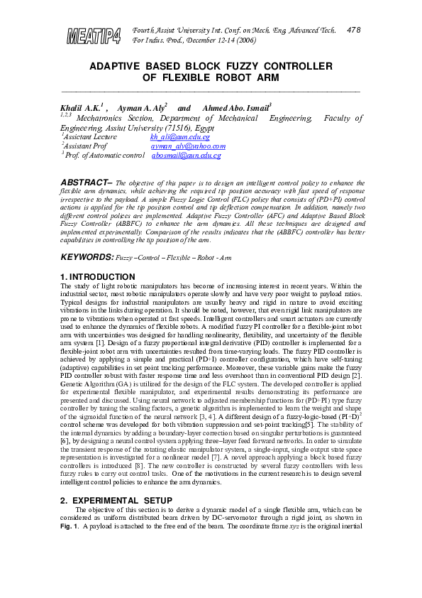 (PDF) ADAPTIVE BASED BLOCK FUZZY CONTROLLER OF FLEXIBLE ROBOT ARM