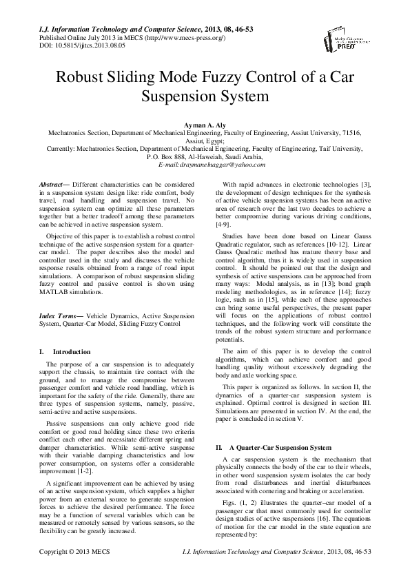 (PDF) Robust Sliding Mode Fuzzy Control of a Car Suspension System