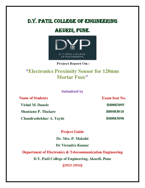 (PDF) Proximity Sensor for Fuze ---- Students DyP Report
