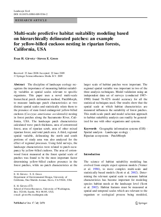 Pdf Multi Scale Predictive Habitat Suitability Modeling Based On Hierarchically Delineated