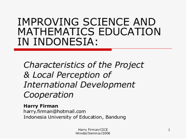 (PPT) IMPROVING SCIENCE AND MATHEMATICS EDUCATION IN INDONESIA