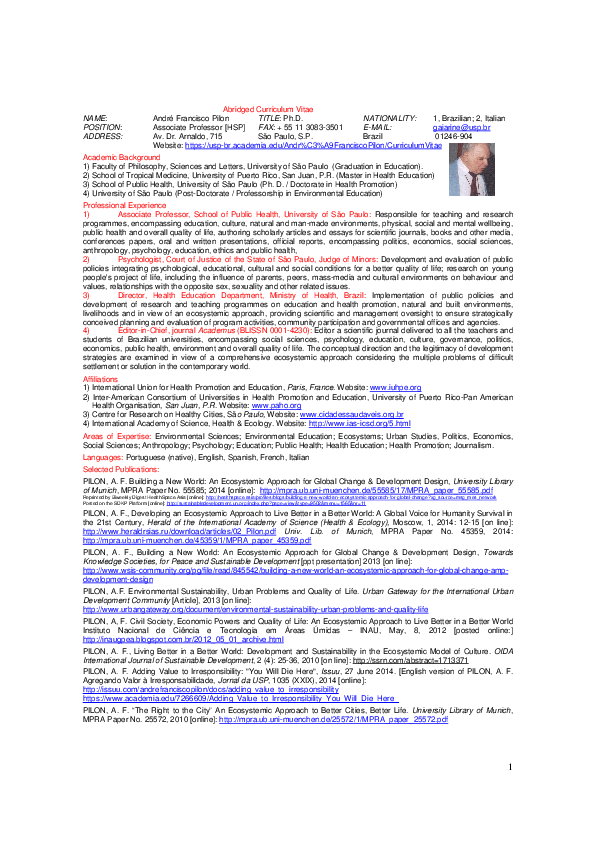 (PDF) Abridged Curriculum Vitae