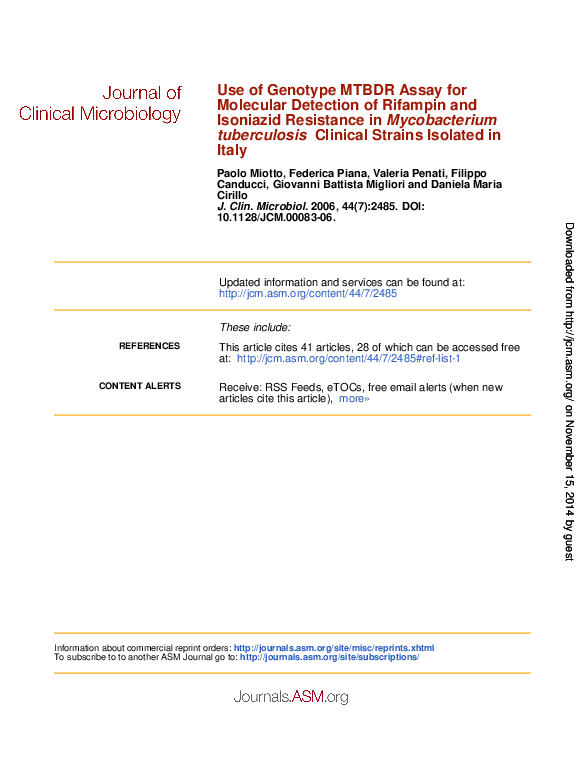 (PDF) Use of Genotype MTBDR Assay for Molecular Detection of Rifampin ...