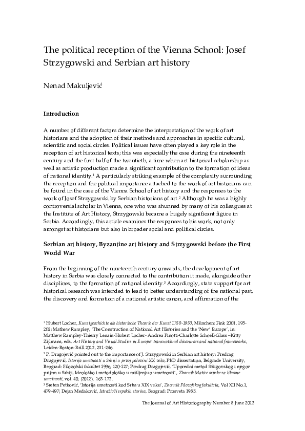 (PDF) The political reception of the Vienna School: Josef Strzygowski ...