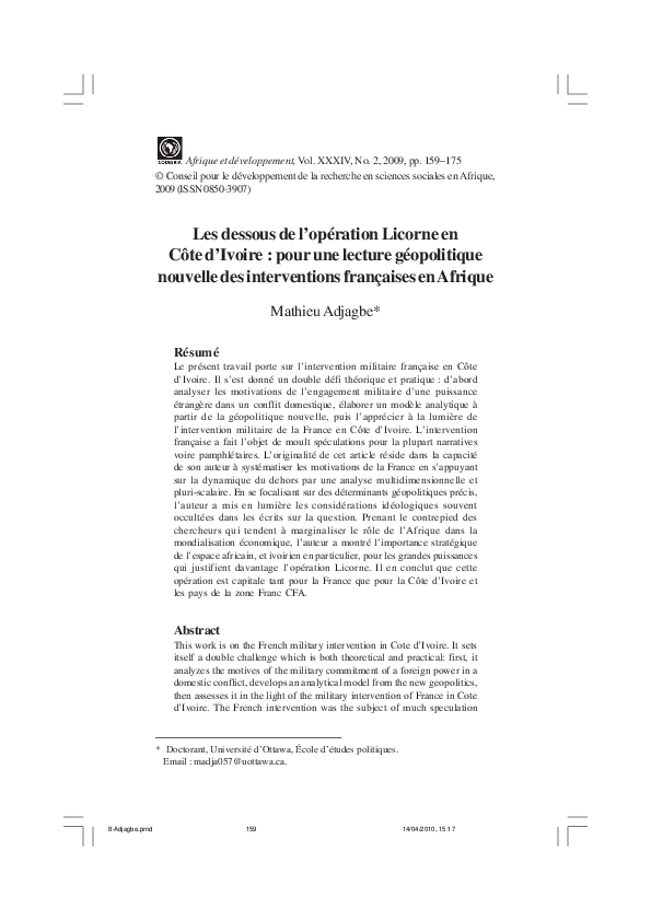 (PDF) Opération Licorne: New Geopolitics Perspective for the French ...