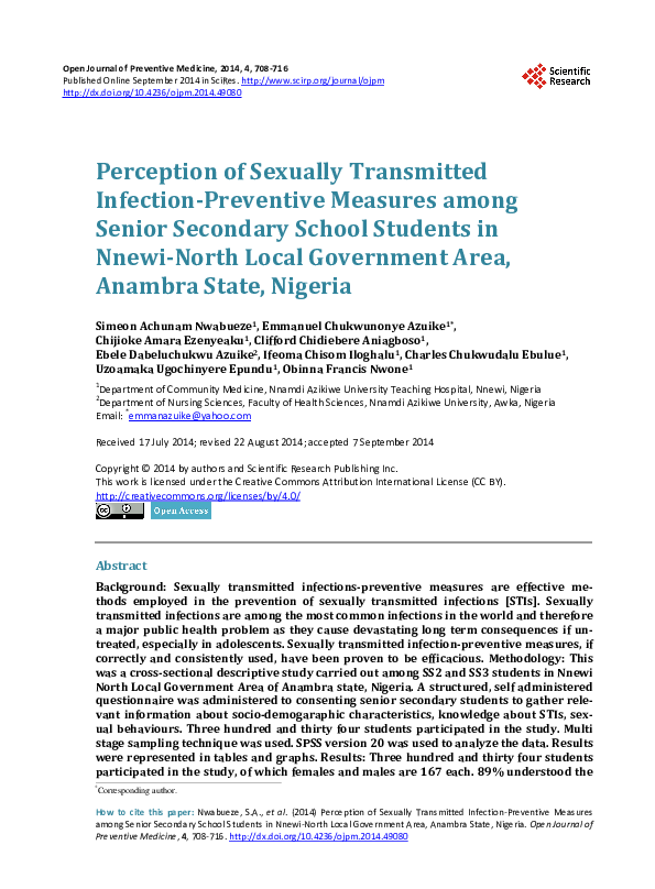 (PDF) Perception of Sexually Transmitted Infection-Preventive Measures ...