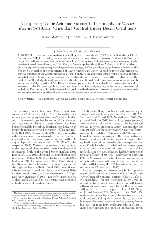 (PDF) Comparing Oxalic Acid and Sucrocide Treatments for Varroa ...