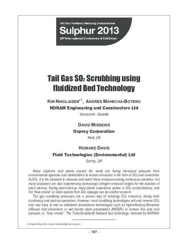 (PDF) Tail Gas SO2 Scrubbing using fluidized Bed Technology