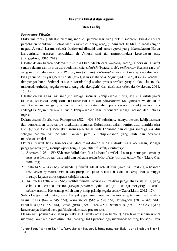 (PDF) Diskursus Filsafat dan Agama