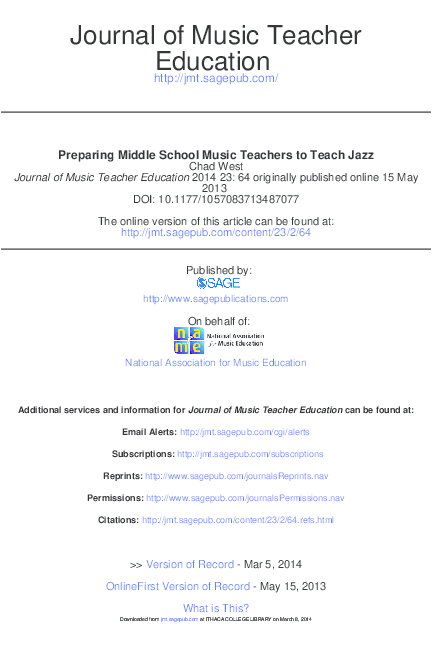 (PDF) Preparing Middle School Music Teachers to Teach Jazz On behalf of ...