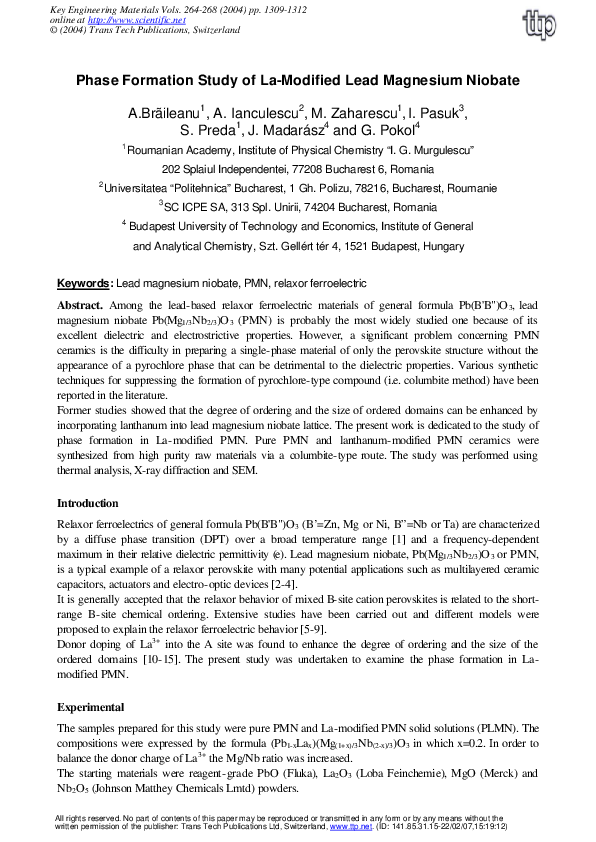 (PDF) Phase Formation Study of La-Modified Lead Magnesium Niobate