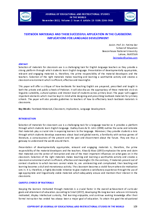 (PDF) TEXTBOOK MATERIALS AND THEIR SUCCESSFUL APPLICATION IN THE ...