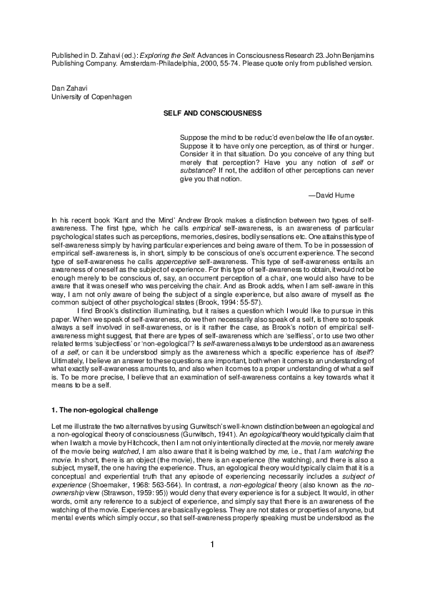 (PDF) Self and Consciousness