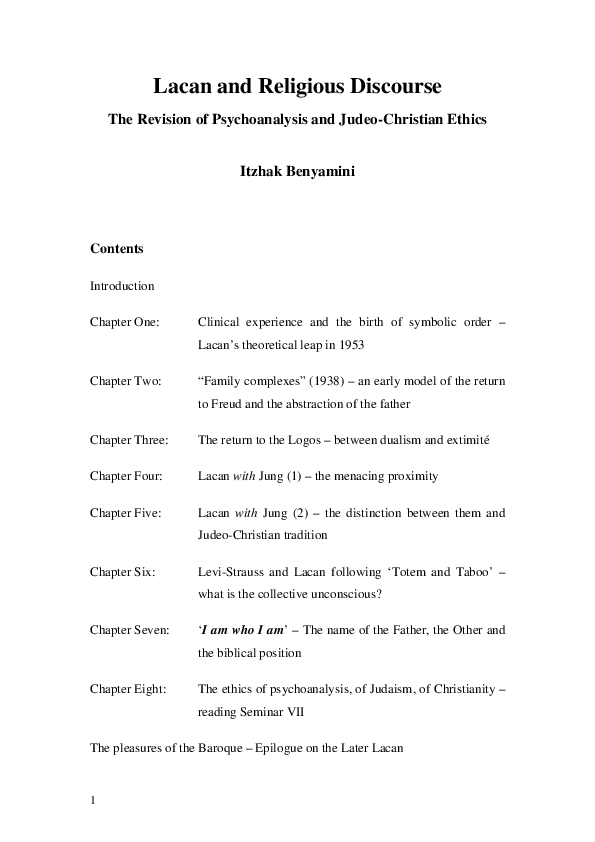 (PDF) Lacan and Religious Discourse: The Revision of Psychoanalysis and ...