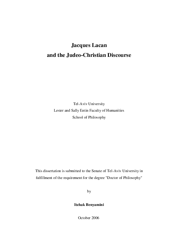 (PDF) Jacques Lacan and the Judeo-Christian Discourse