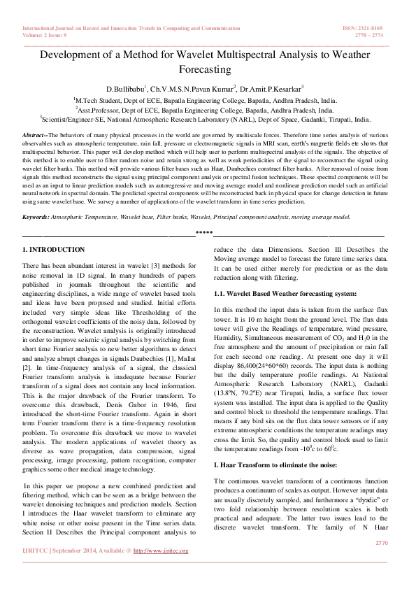Pdf Development Of A Method For Wavelet Multispectral Analysis To Weather Forecasting