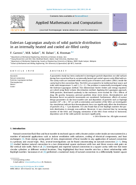 (PDF) Eulerian–Lagrangian analysis of solid particle distribution in an internally heated and ...