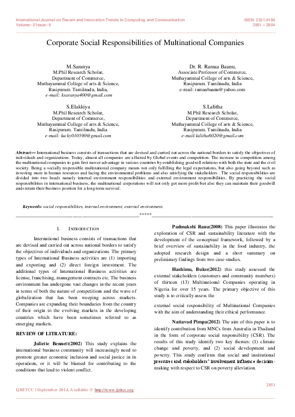 (PDF) Corporate Social Responsibilities of Multinational Companies