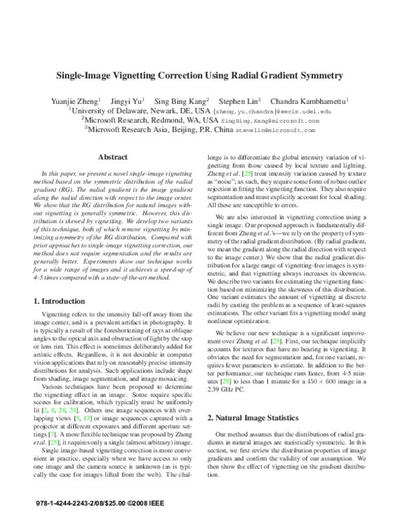Pdf Single Image Vignetting Correction Using Radial Gradient Symmetry Jingyi Yu