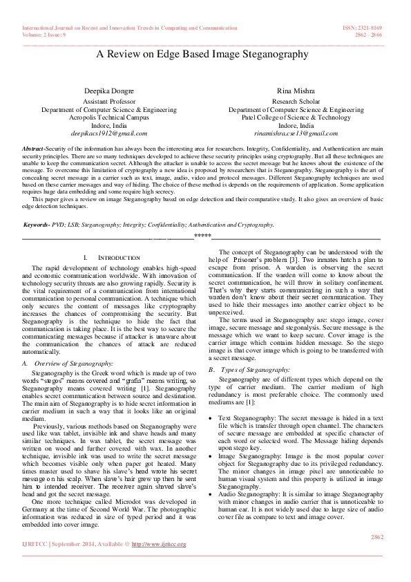 (PDF) A Review on Edge Based Image Steganography