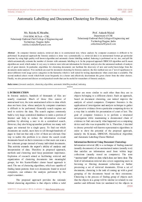 Pdf Automatic Labelling And Document Clustering For Forensic Analysis