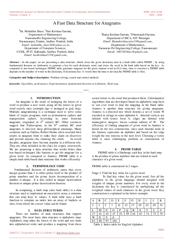 Pdf A Fast Data Structure For Anagrams 