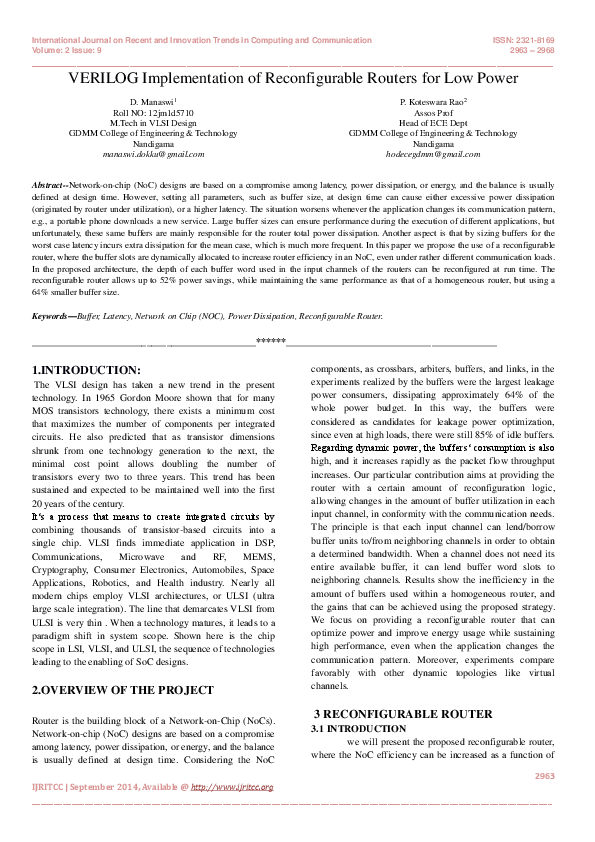 (PDF) VERILOG Implementation of Reconfigurable Routers for Low Power