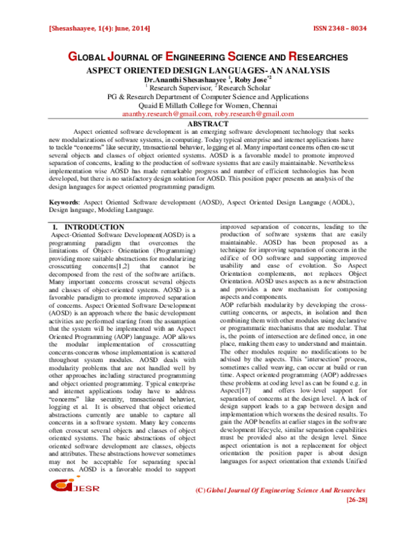 Aspect Oriented Design Languages An Analysis Gjesr Journal