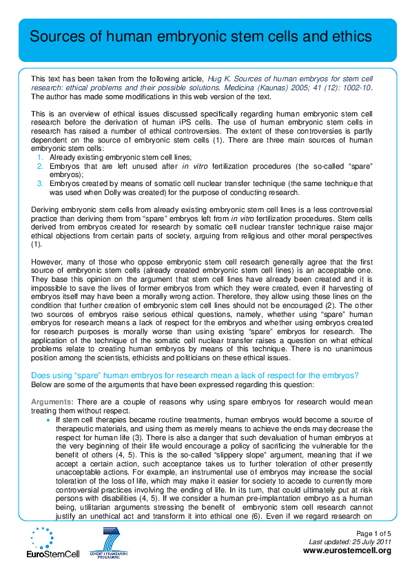 (PDF) Human ES cell sources ethics 2