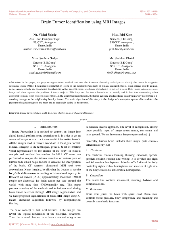 Pdf Brain Tumor Identification Using Mri Images