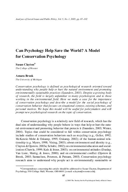 (PDF) Can psychology help save the world? A model for conservation ...