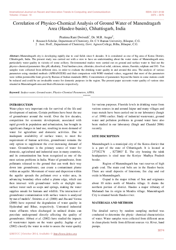 (PDF) Correlation of Physico-Chemical Analysis of Ground Water of ...