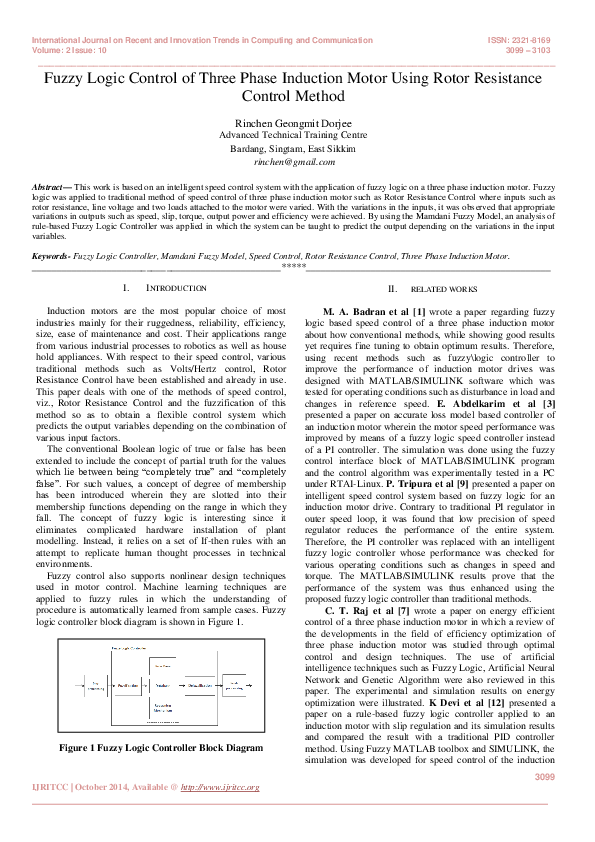 Pdf Fuzzy Logic Control Of Three Phase Induction Motor Using Rotor Resistance Control Method