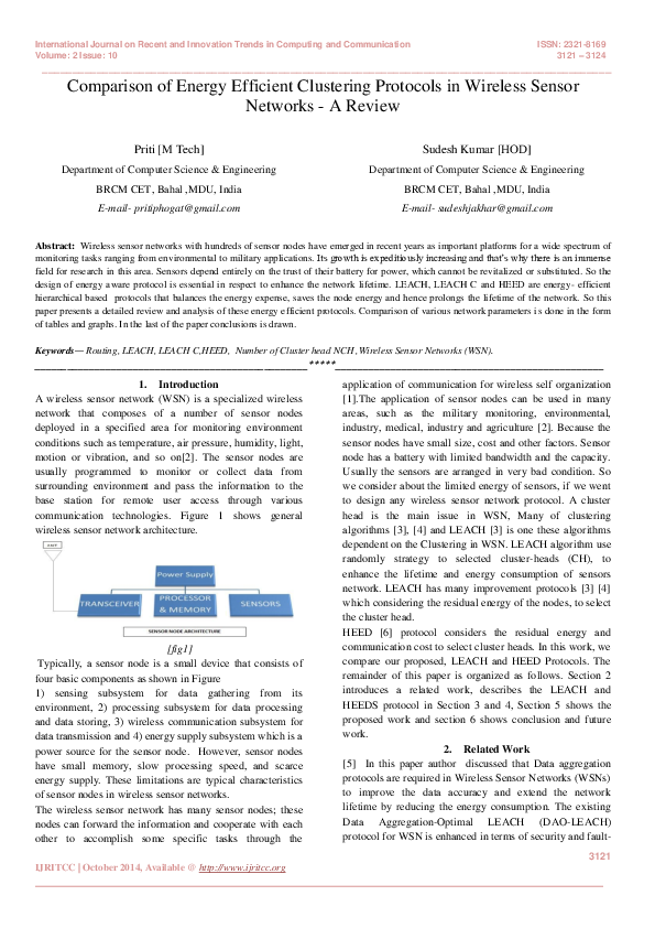 Pdf Comparison Of Energy Efficient Clustering Protocols In Wireless Sensor Networks A Review