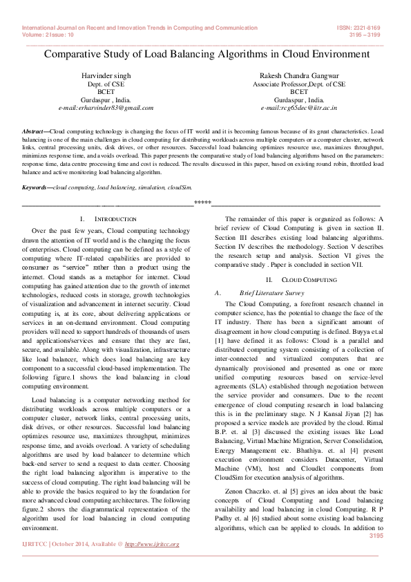 (PDF) Comparative Study of Load Balancing Algorithms in Cloud Environment