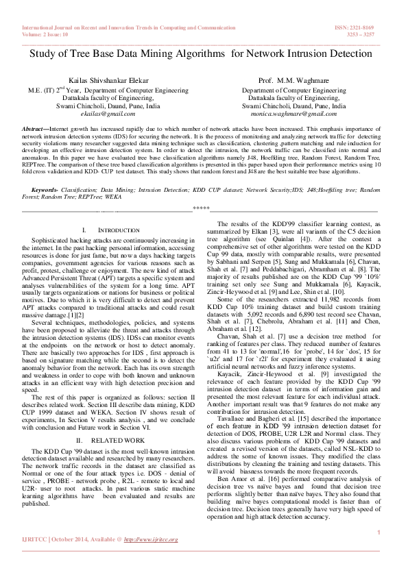 (PDF) Study of Tree Base Data Mining Algorithms for Network Intrusion Detection
