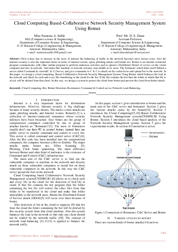 Pdf Cloud Computing Based Collaborative Network Security Management System Using Botnet