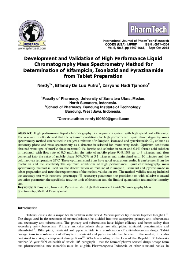 (PDF) Development And Validation Of High Performance Liquid Chromatography Mass Spectrometry ...