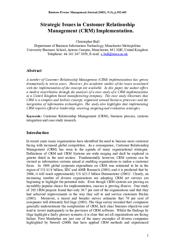 (DOC) Strategic Issues in Customer Relationship Management (CRM ...