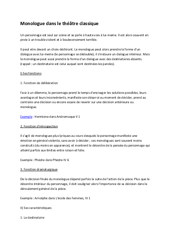 (DOC) Monologue dans le théâtre classique