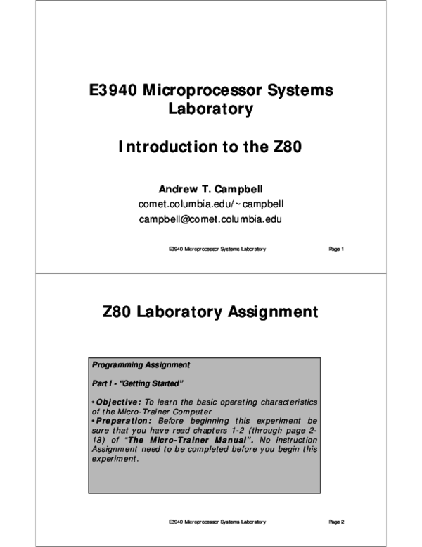 (PDF) E3940 Microprocessor Systems Laboratory E3940 Microprocessor Systems Laboratory ...