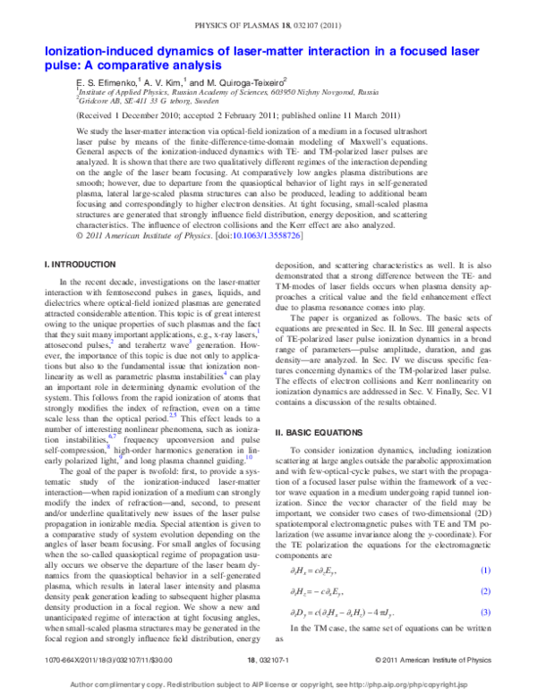(PDF) Ionization-induced dynamics of laser-matter interaction in a ...