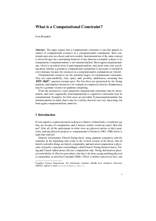 Pdf What Is A Computational Constraint