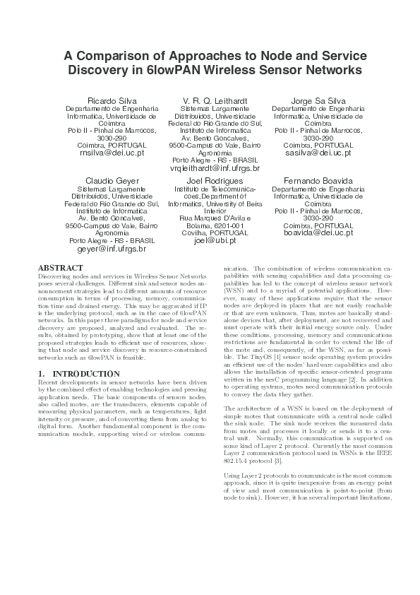 (PDF) A comparison of approaches to node and service discovery in 6lowPAN wireless sensor networks